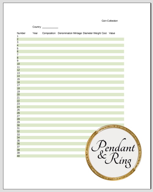 Free Printable! How to organize your coin collection. – Pendant and Ring